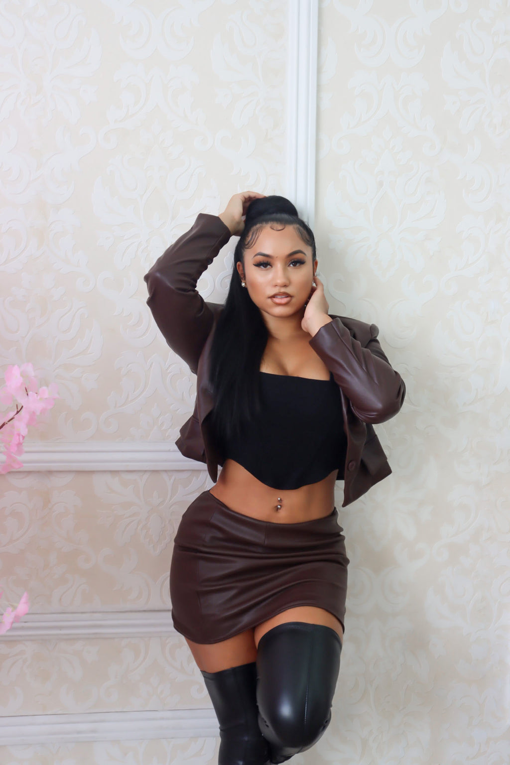 Zaria Leather Mini Skirt (Brown) – Cleo Centric