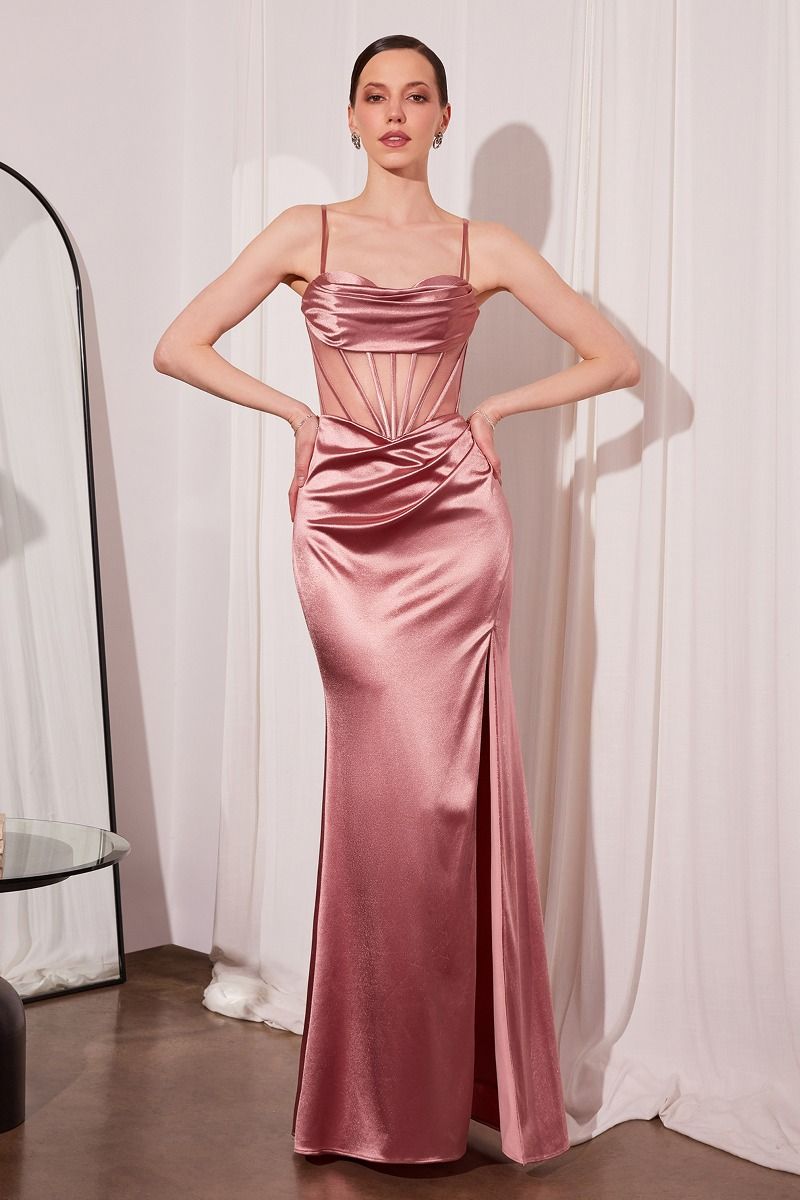 Deanna Satin Corset Maxi Gown (Rose)